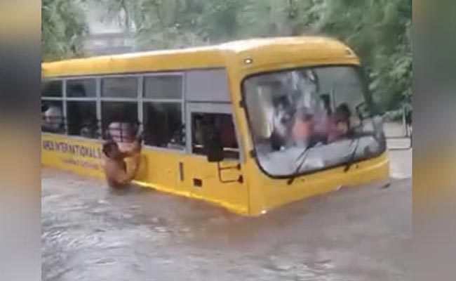 Shocking: School Bus Carrying 24 Children Stuck In Large Drain At MP ...
