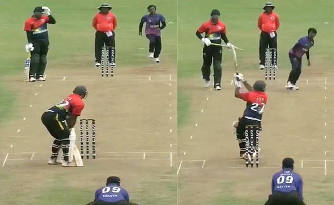 Batter Stands Behind Stumps To Face Delivery Hits Huge Six Video Goes ...