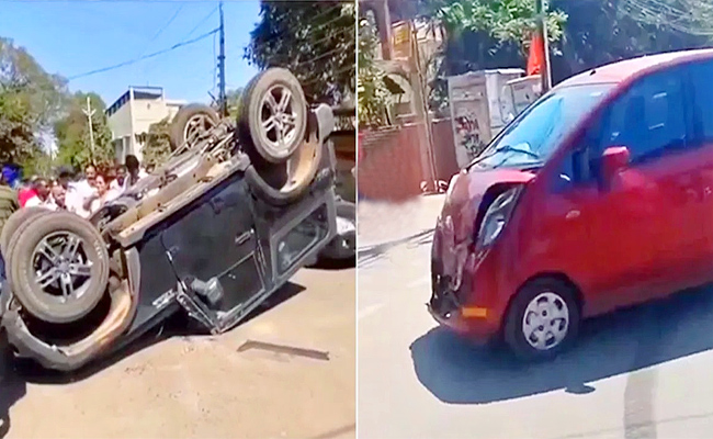 Mahindra Thar overturns after accident with Tata Nano goes viral - Sakshi