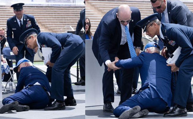 Viral: Joe Biden Falls At US Air Force Academy Graduation Ceremony - Sakshi