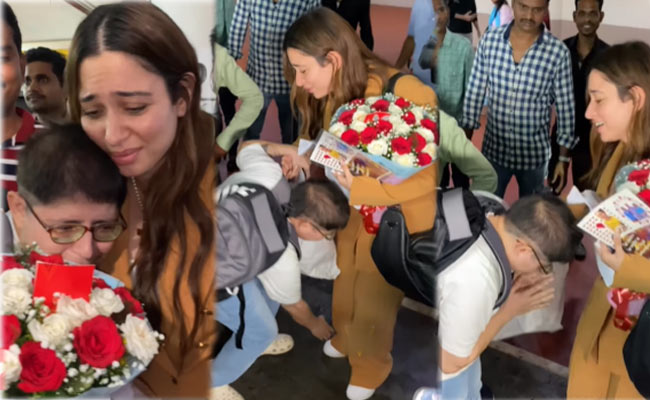 Tamannaah Gets Overwhelmed As Fan Gets Her Face Tattooed And Touches Her Feet, Video Viral - Sakshi