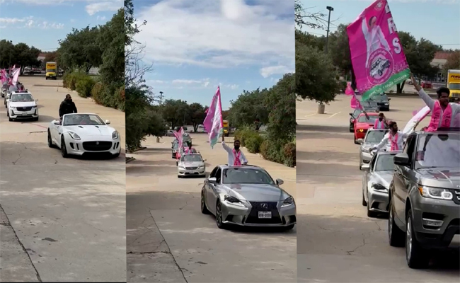 అమెరికాలో భారీ కారు ర్యాలీ! | NRI BRS Supporters Car Rally At Dallas ...