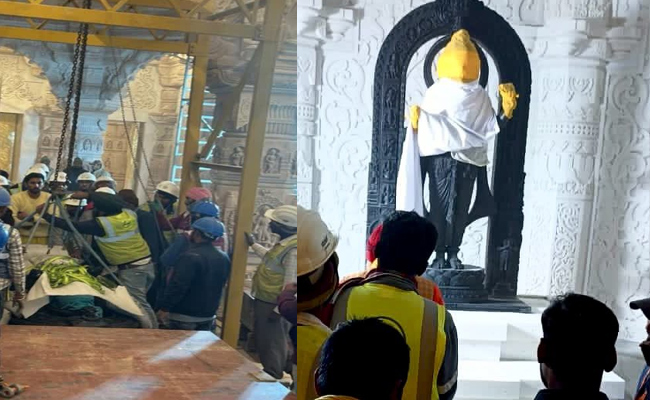 అయోధ్య: గర్భగుడిలోకి రామ్‌లల్లా | First Images Of Ram Lalla Idol In ...