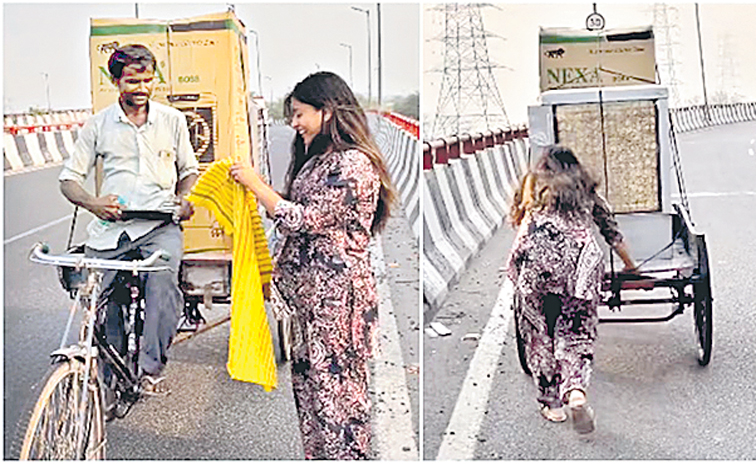 ఎర్రటి ఎండలో చల్లని హృదయం | Woman helps rickshaw puller push heavy cart ...