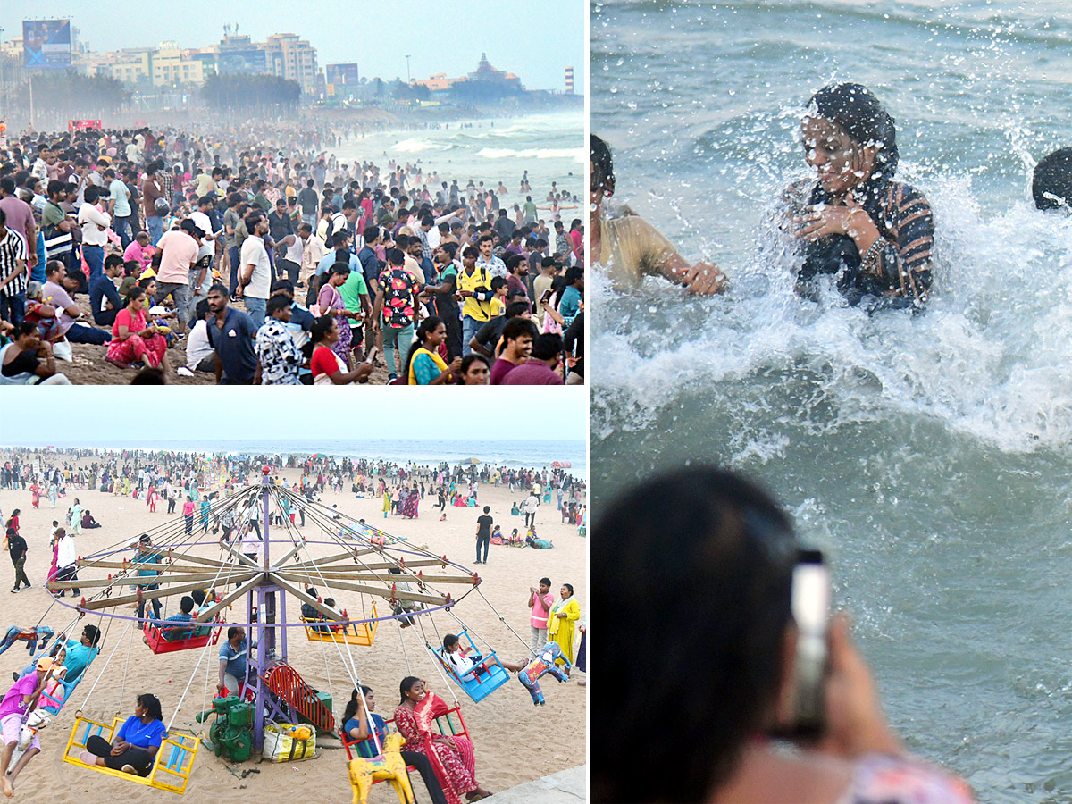 విశాఖపట్నం : ఆర్కే బీచ్‌లో సందర్శకుల సందడే సందడి (ఫొటోలు) | A Bustling ...